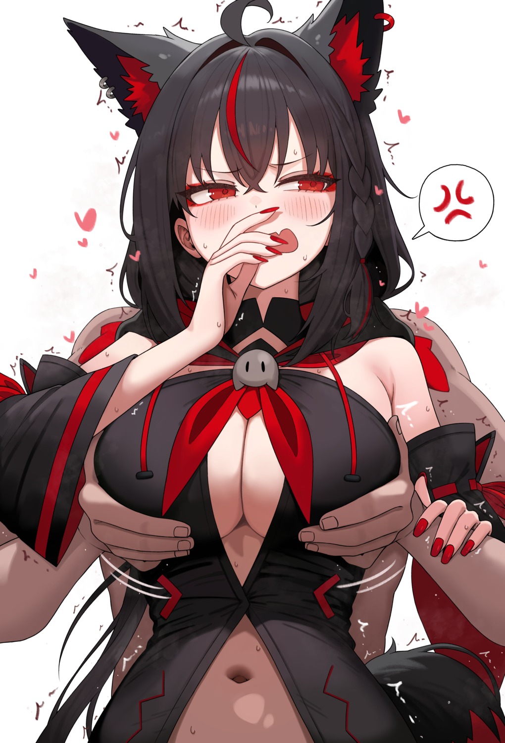 shiroi yoru hololive hololive gamers kurokami fubuki animal ears breast grab kitsune no bra tail ...